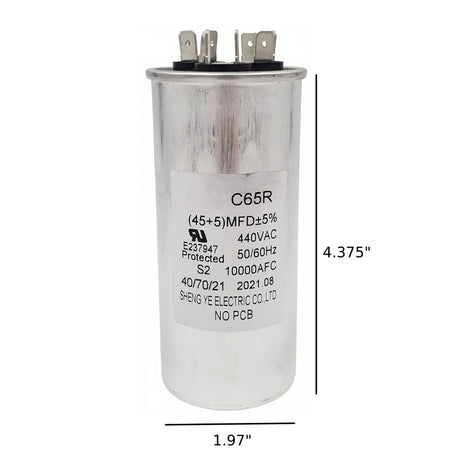 C65R Capacitor 45+5 uF ±5% Motor Round Dual Run 440VAC – QXParts